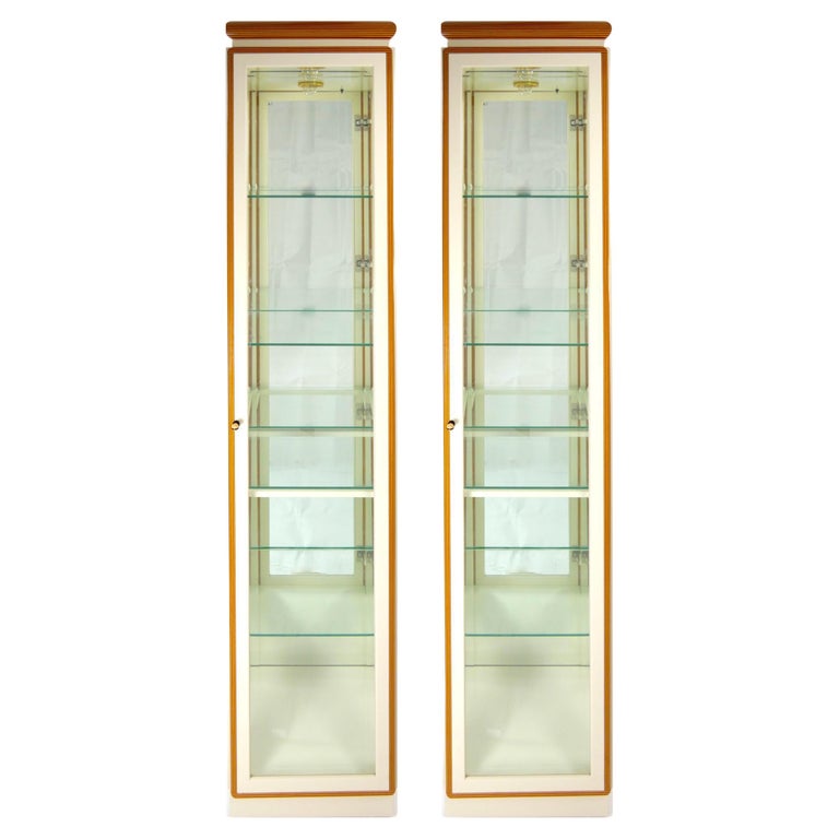 Pair Contemporary Modern Lacquered Wood Frame and Glass Vitrine at 1stDibs