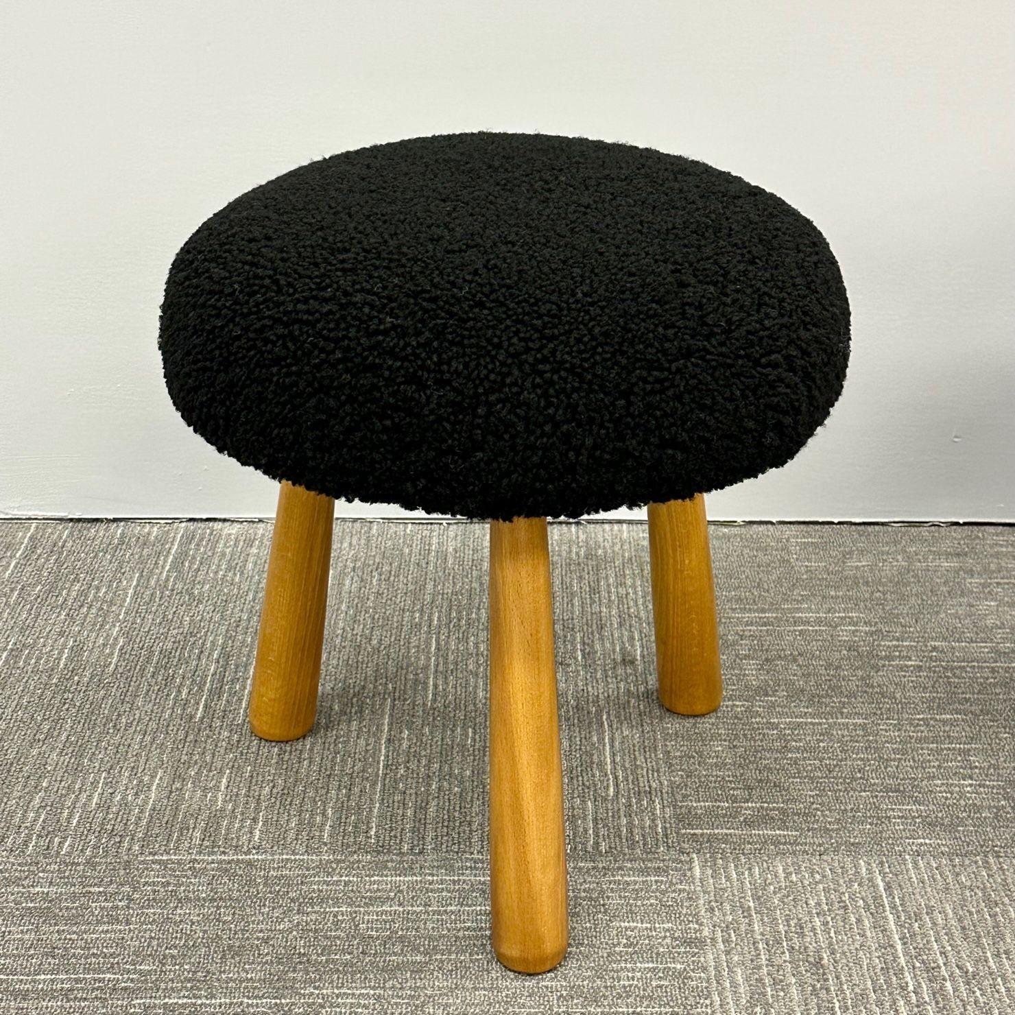 Pair Contemporary Swedish Modern Style Sheepskin Foot-Stools / Ottomans ...