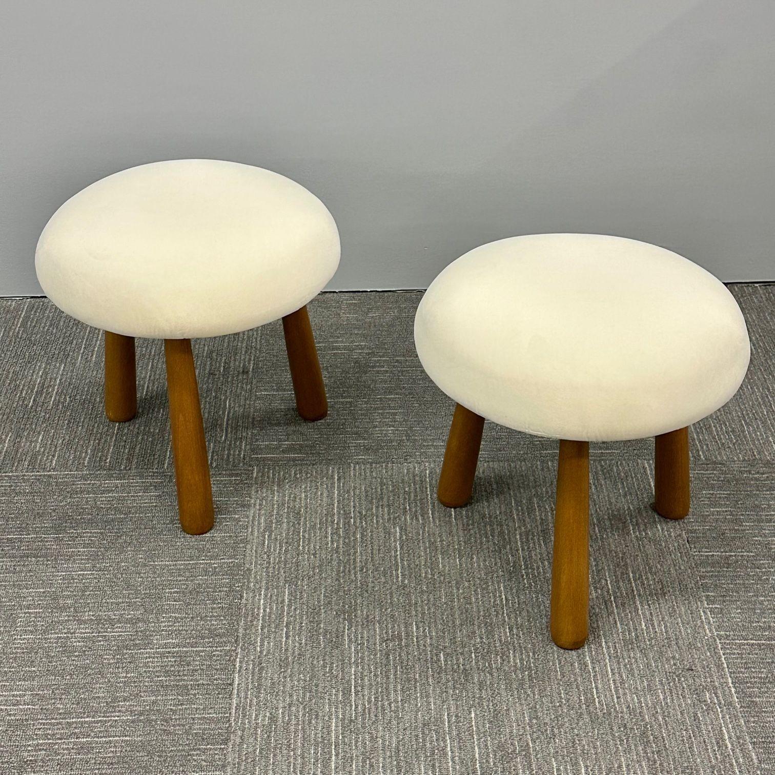 Pair Contemporary Swedish Modern Style Sheepskin Foot-Stools / Ottomans ...