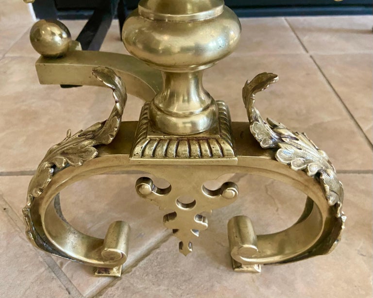Pair Continental Neoclassic Brass Baluster Flame Andirons For Sale at ...