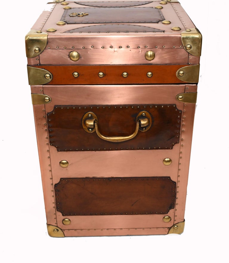 Pair Copper Luggage Chests Steamer Trunk Tables For Sale at 1stDibs