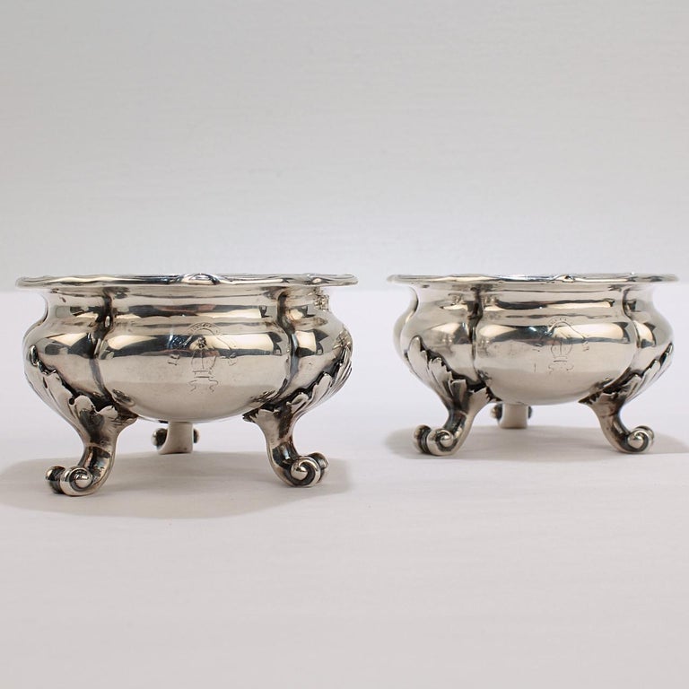 Pair of Crested English Victorian Sterling Silver Salt Cellars by Hunt ...