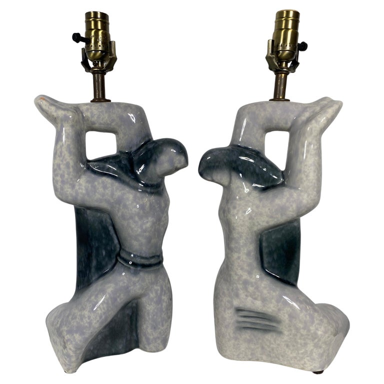Pair Cubist Sculptural 1940s Heifetz Ceramic Figure Lamps For Sale at ...
