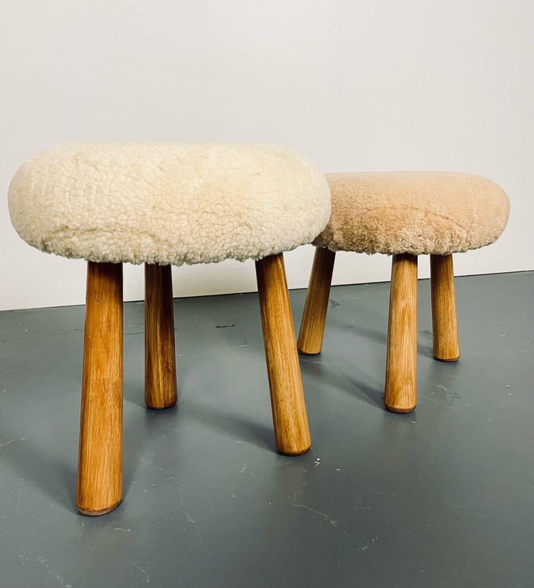 Pair Custom Contemporary Scandinavian Modern Style Sheepskin Stools ...