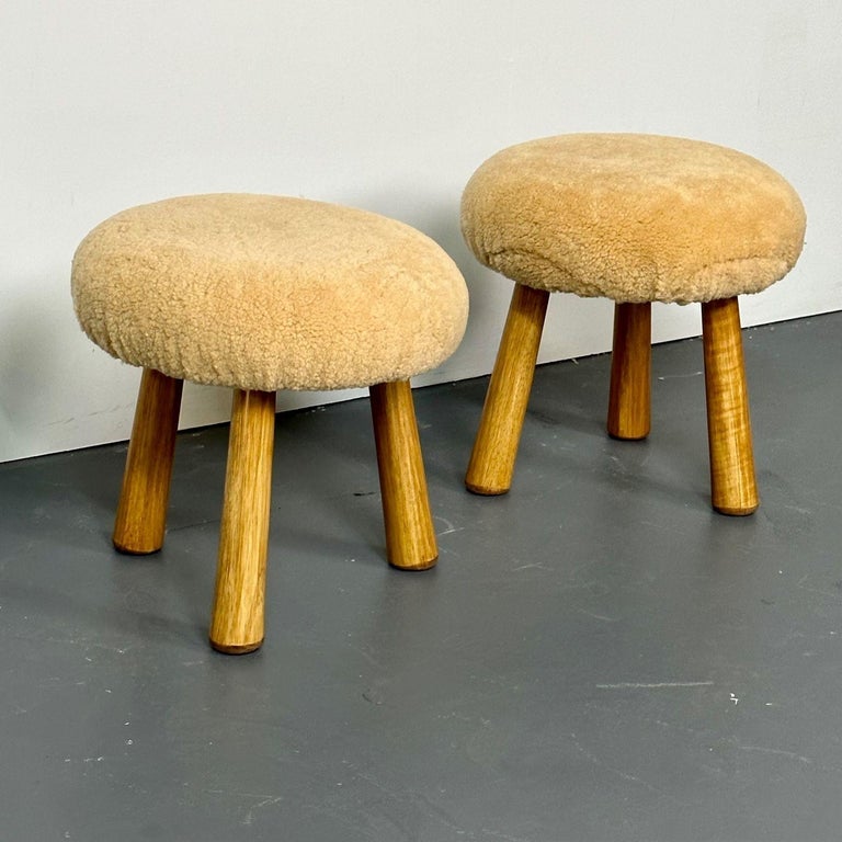 Pair Custom Contemporary Scandinavian Modern Style Sheepskin Stools ...