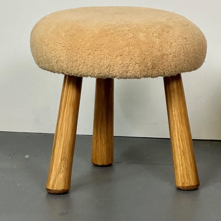 Pair Custom Contemporary Scandinavian Modern Style Sheepskin Stools ...