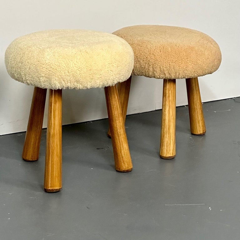 Pair Custom Contemporary Scandinavian Modern Style Sheepskin Stools ...