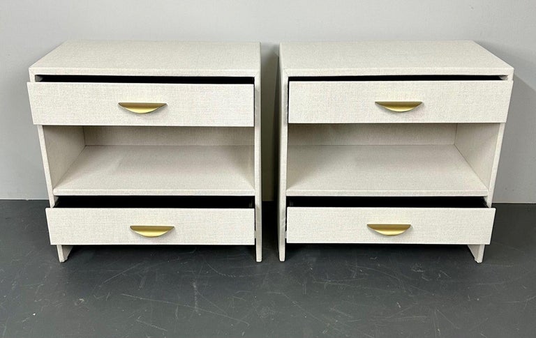 Pair Custom Linen Wrapped Open Commodes, Chests, Nightstands, White ...