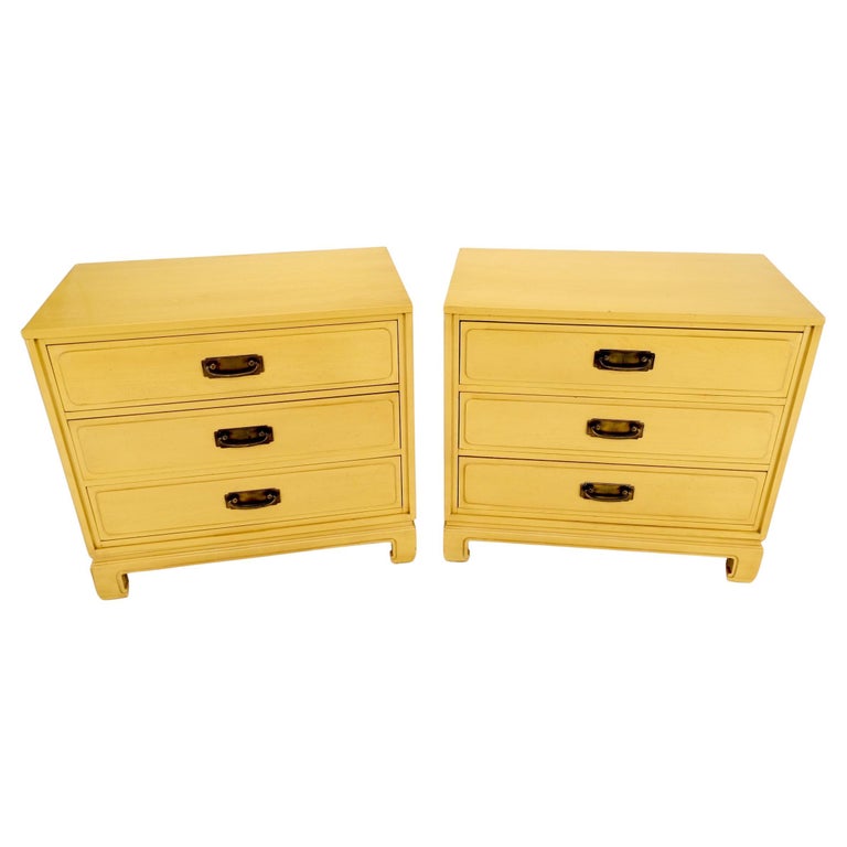 Pair Davis Mid-Century Modern Lemon Yellow Drop Pulls 3 Drawers ...