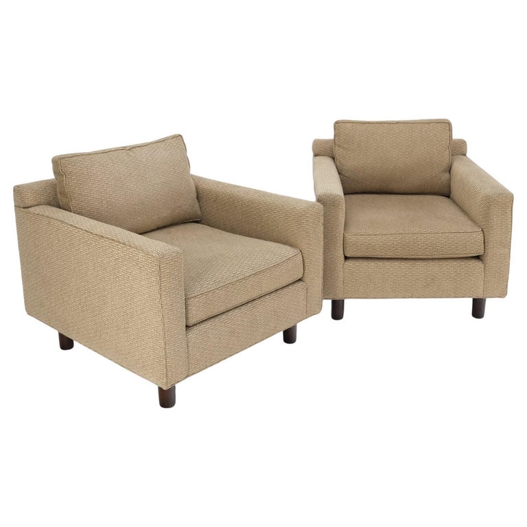 Pair Deep Seat Oatmeal Fabric Upholstery Contemporary Lounge Chair on ...