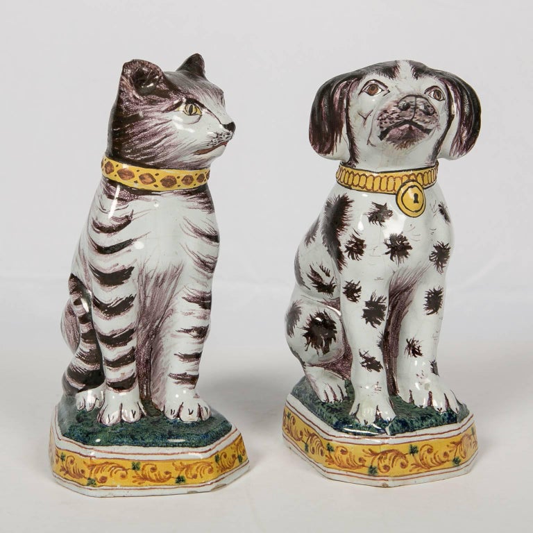 Pair of Delft Dog and Cat at 1stDibs