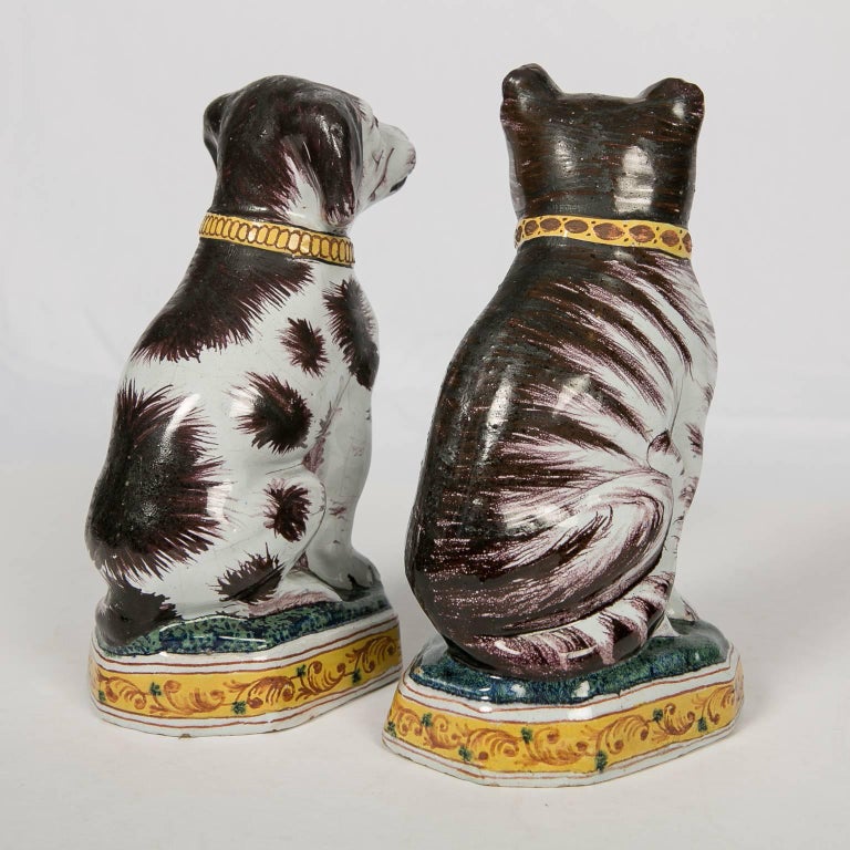 Pair of Delft Dog and Cat at 1stDibs