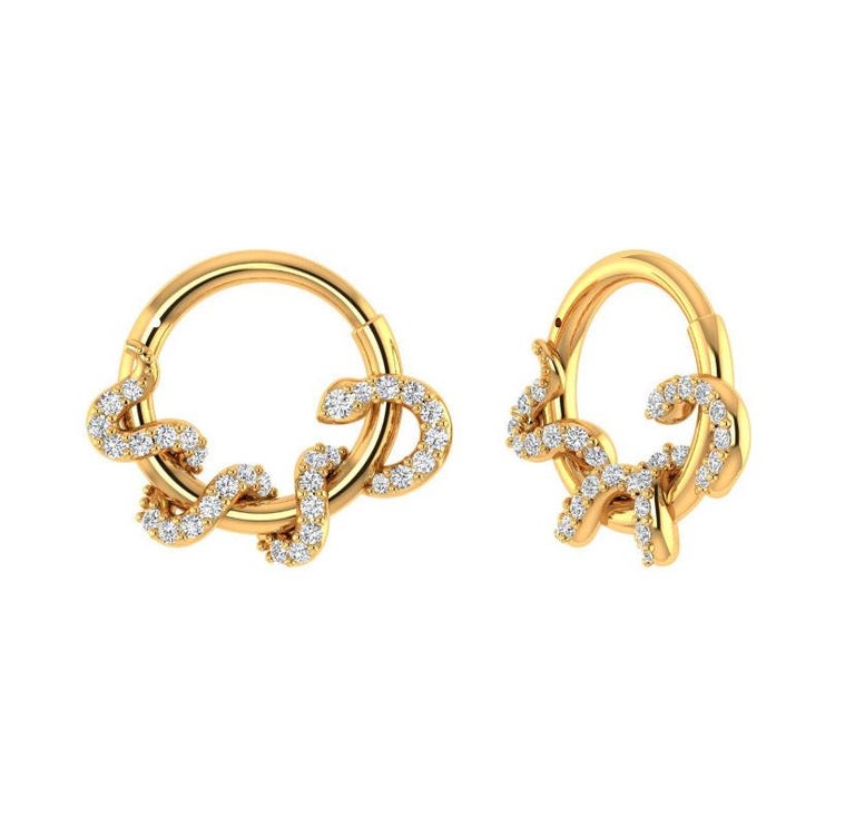 Pair Diamond Septum Piercing, 14k Solid Gold Daith Ring Piercing, Gold ...