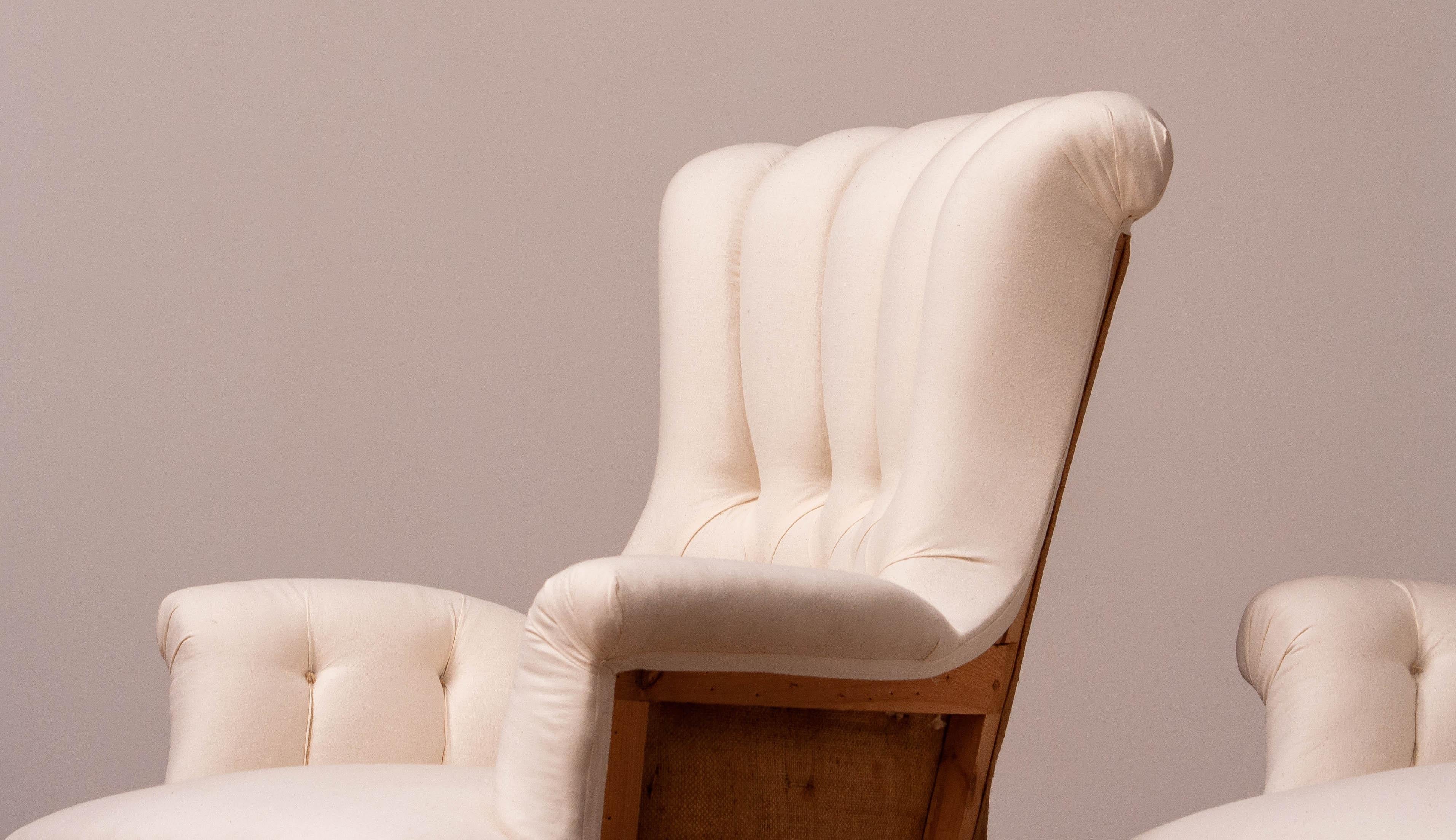 Pair Domestic Cotton Victorian 'Deconstructed' Tufted Scroll-back Chair ...