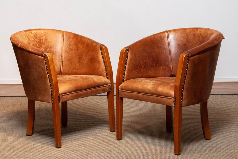 Pair Dutch Colonial Sheepskin Sheep Leather Arm Club Chairs Made in the ...