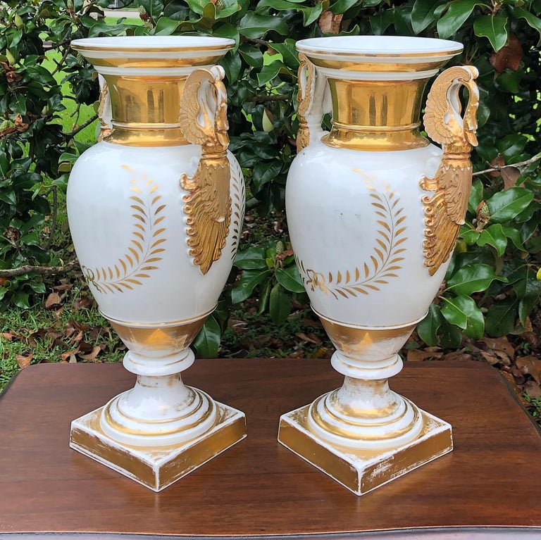 Pair Early 19th Century French Vieux Paris Hand-Painted Porcelain Vases ...