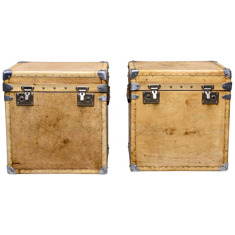 Pair of Early 20th C Restored English Vellum Trunks at 1stDibs