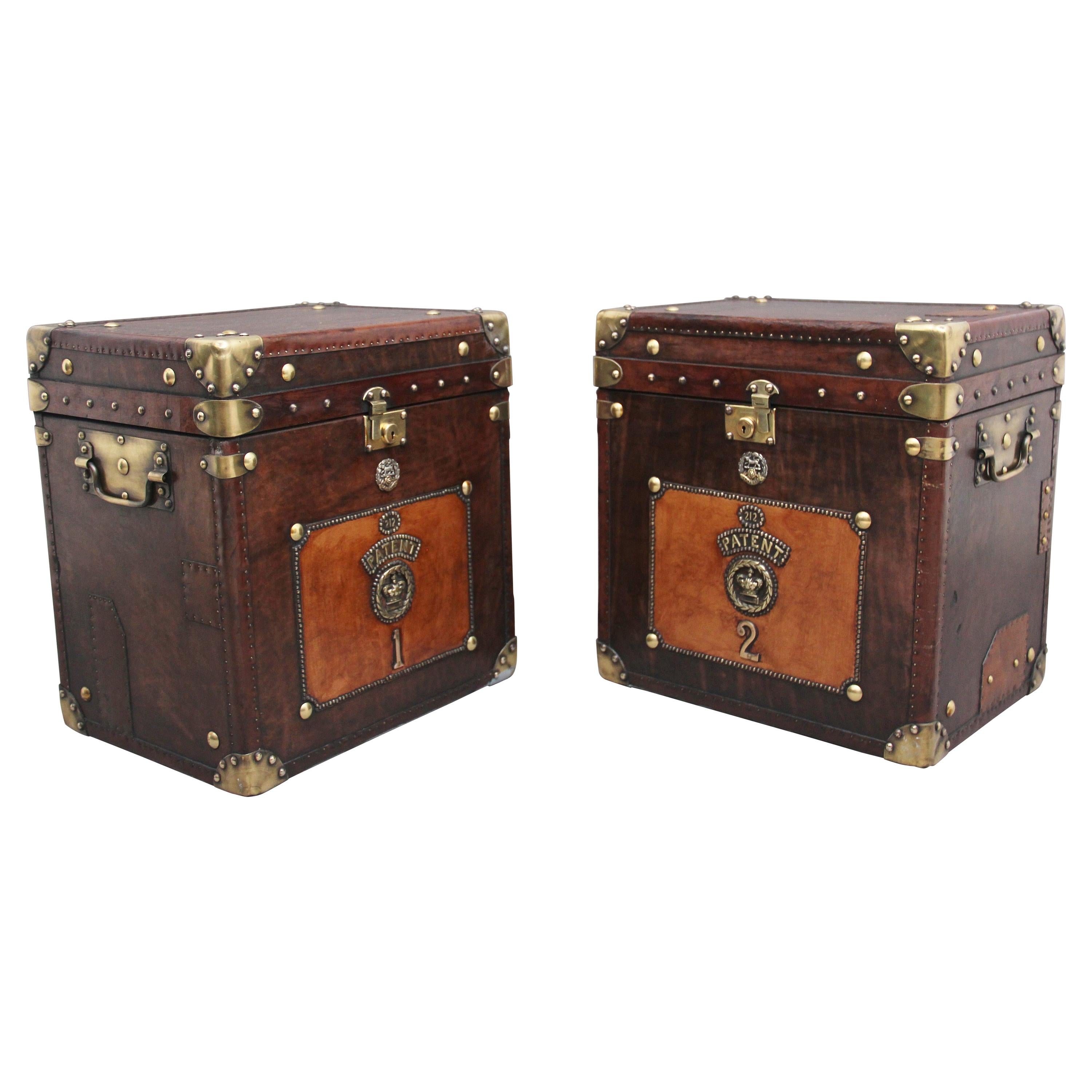 Pair Early 20th Century Ex Army Leather Bound Ex Army Trunks at 1stDibs