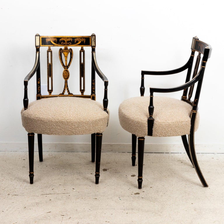 Pair Ebonized and Gold Regency Style Chairs For Sale at 1stDibs