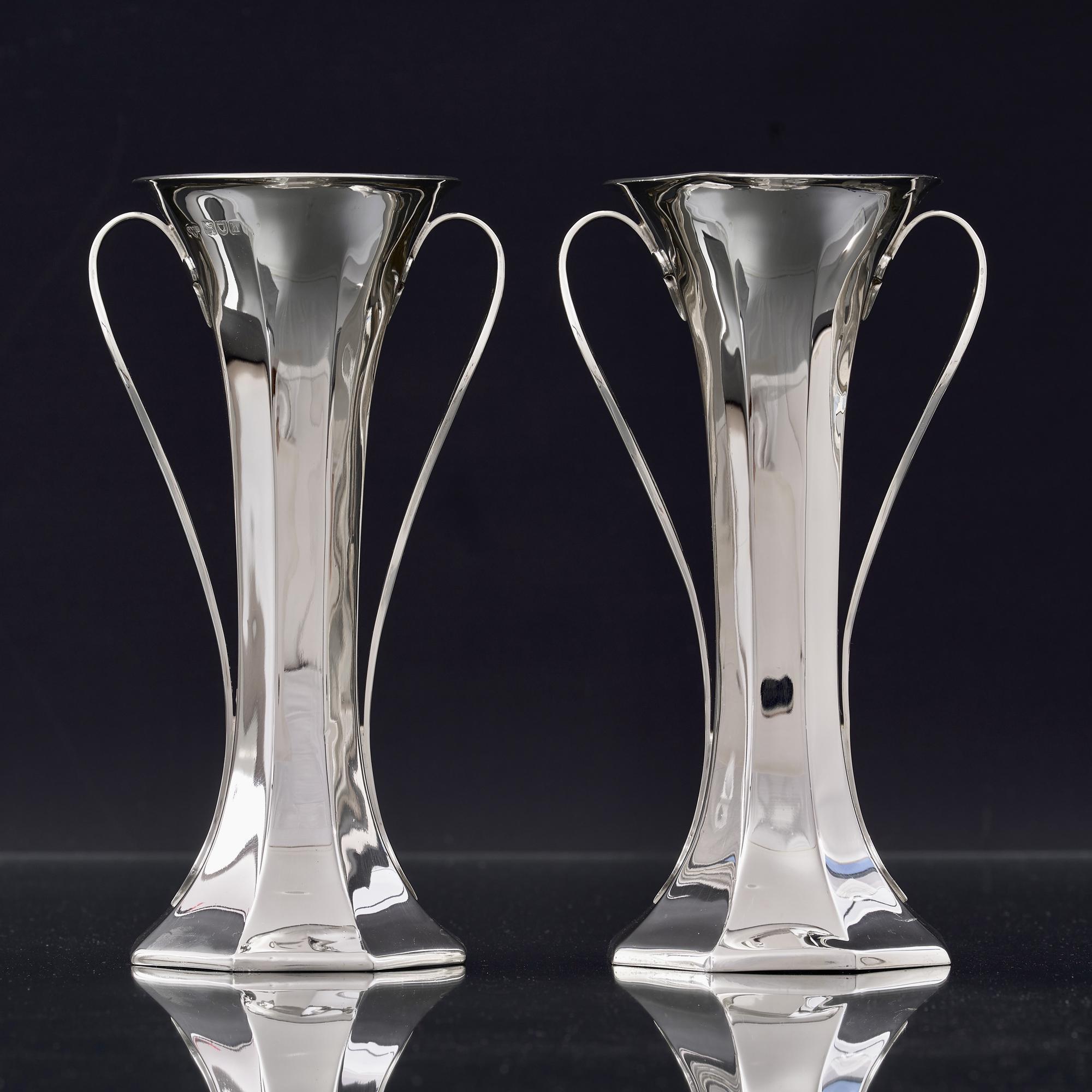 Pair Edwardian Art Nouveau silver vases For Sale at 1stDibs