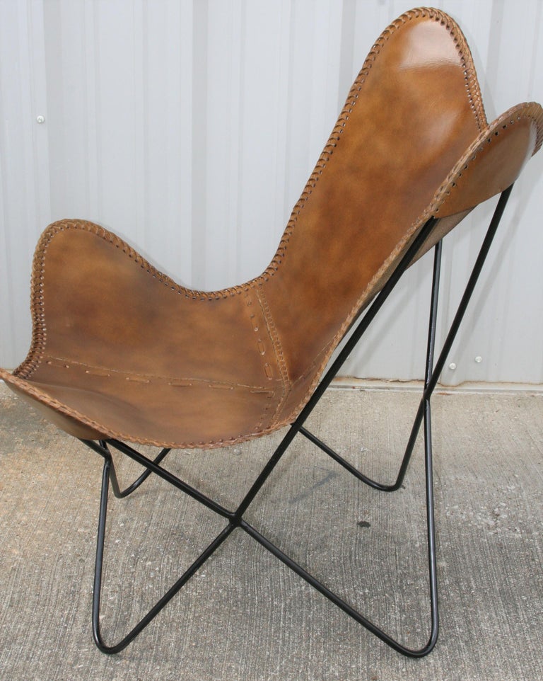 Pair of Elegant Comfortable Fine Leather and Solid Iron Easy Chair For ...