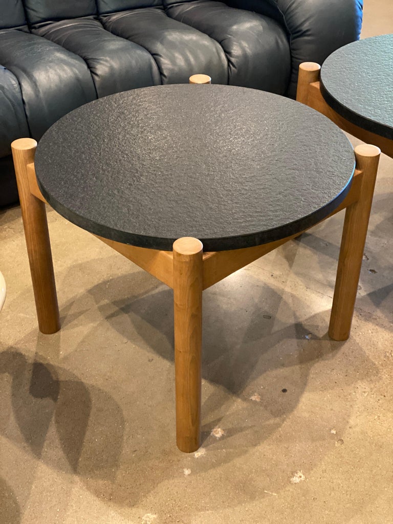 Pair of Elm and Black Stone Side Tables, by Robert Sentou, France, 1968 ...