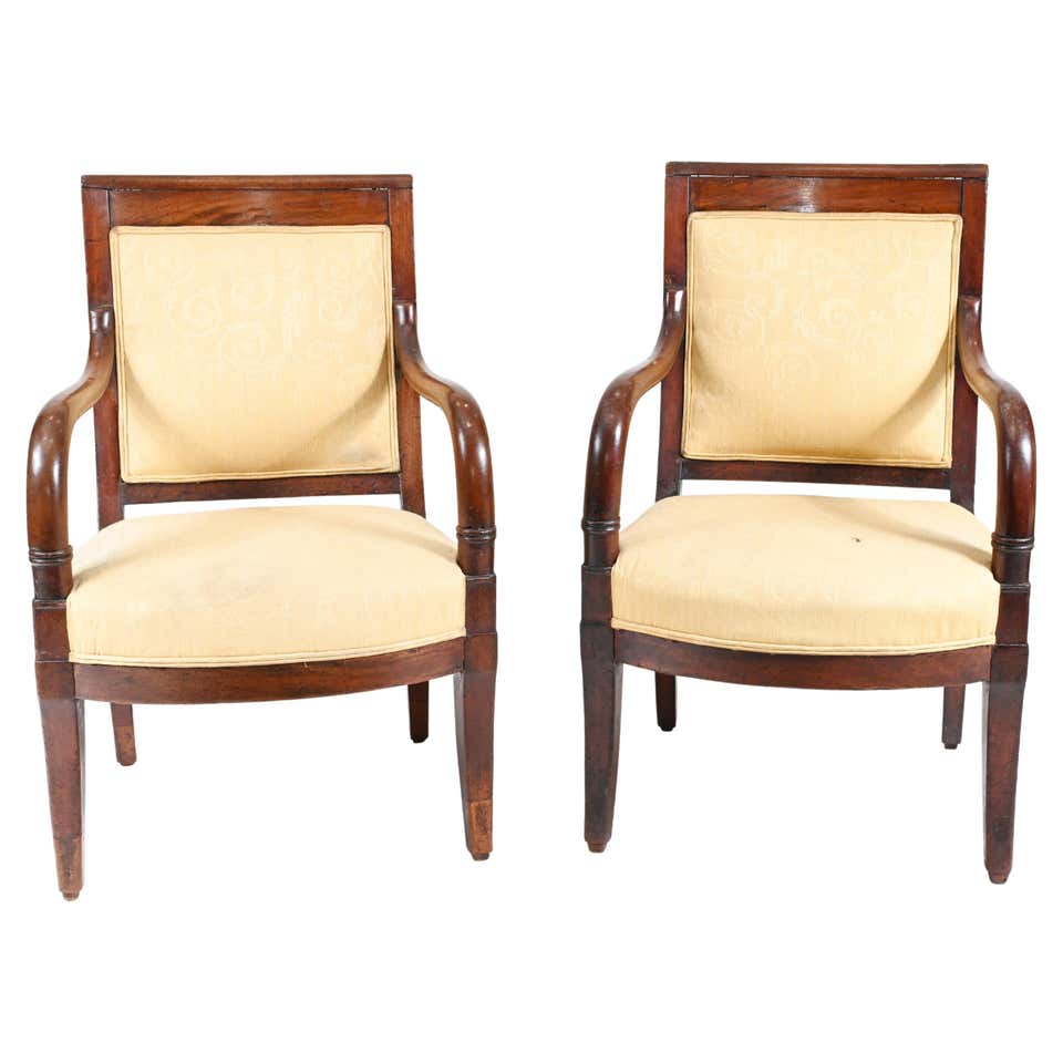 Pair French Louisxv Style Carved Fruitwood Fauteuil Arm Chairs 20th C