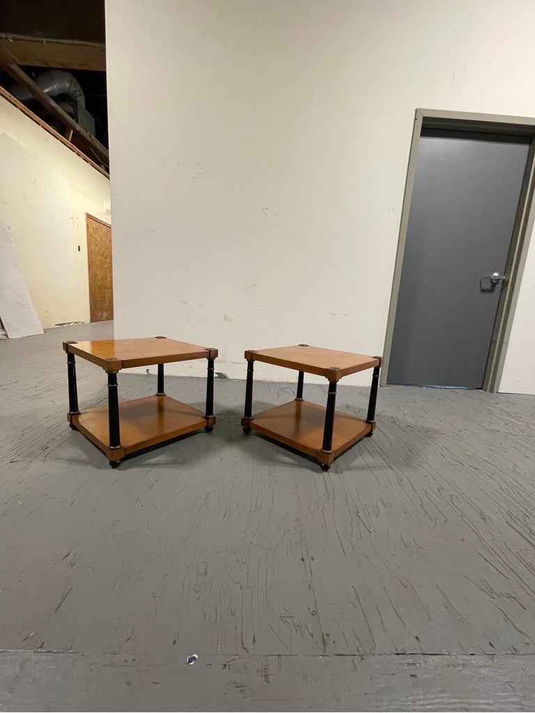 Pair Empire End Tables Walnut Black Columns Vintage Regency For Sale at ...