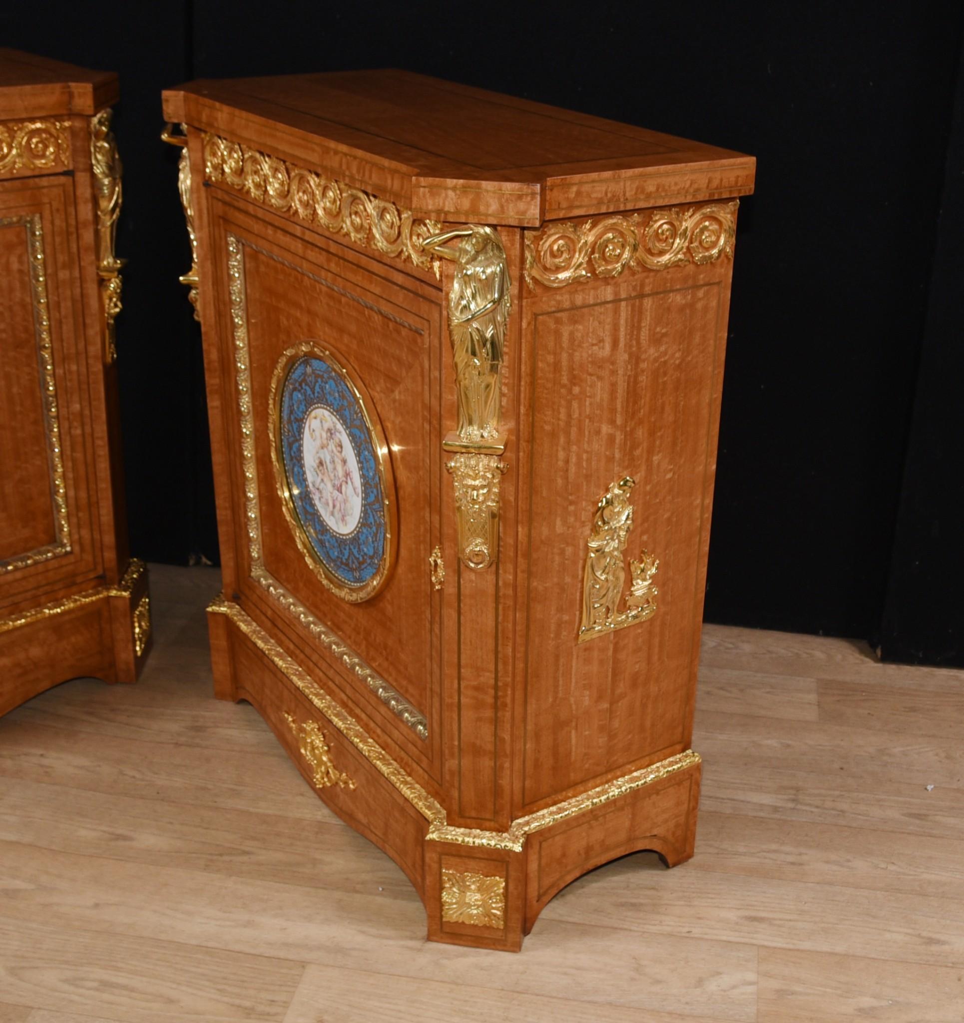 Pair Empire Satinwood Cabinets with Sevres Plaques For Sale at 1stDibs