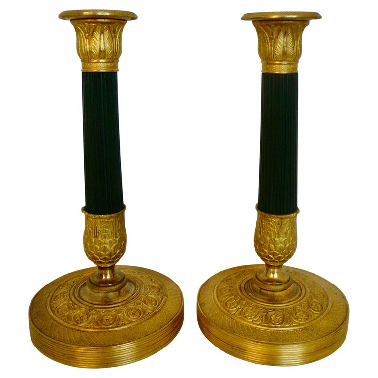 Pair Empire Style Bronze Candlesticks For Sale at 1stDibs