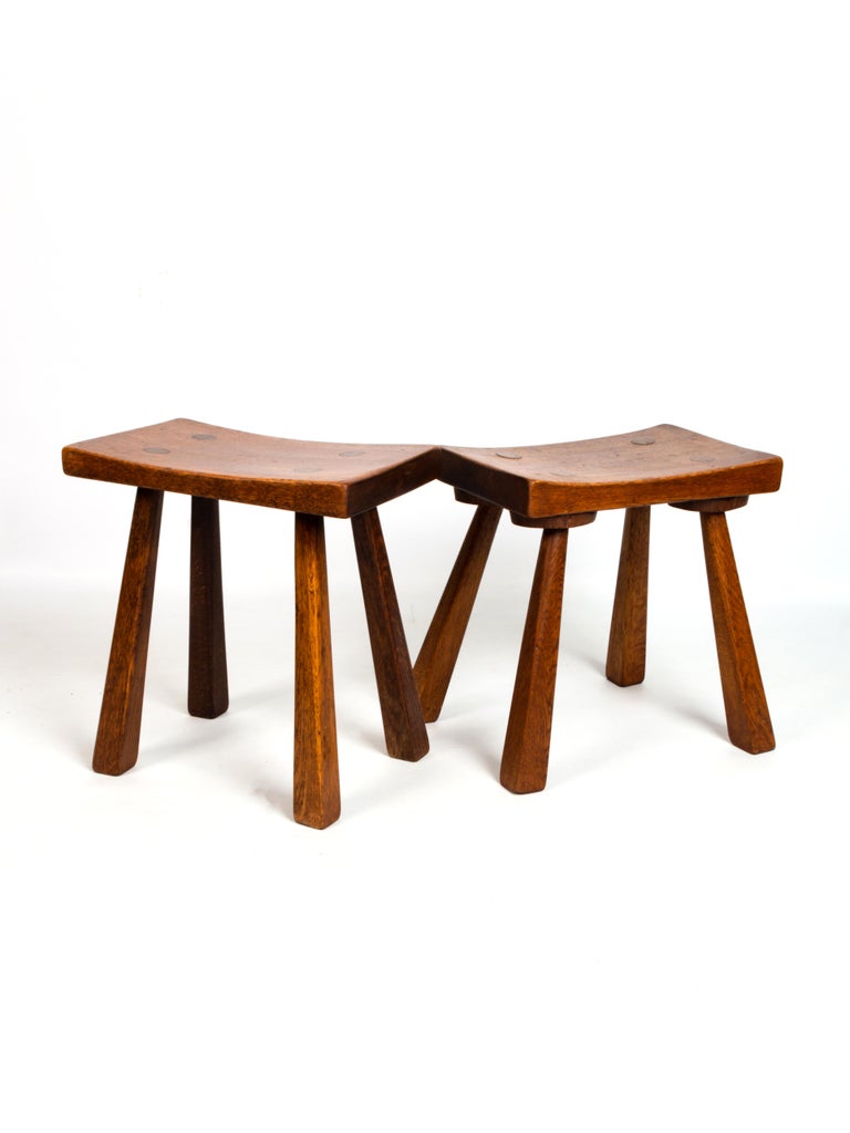 Pair English Arts and Crafts Cotswolds School Oak Stools End Tables, C ...