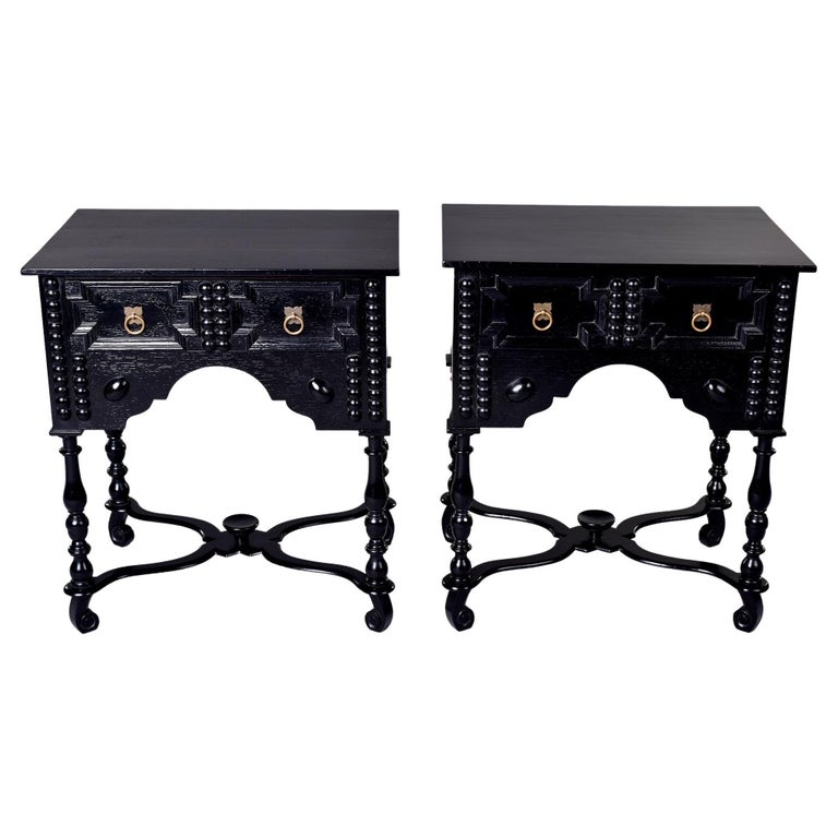 Pair English Gothic Carved Dark Oak Side Tables at 1stDibs