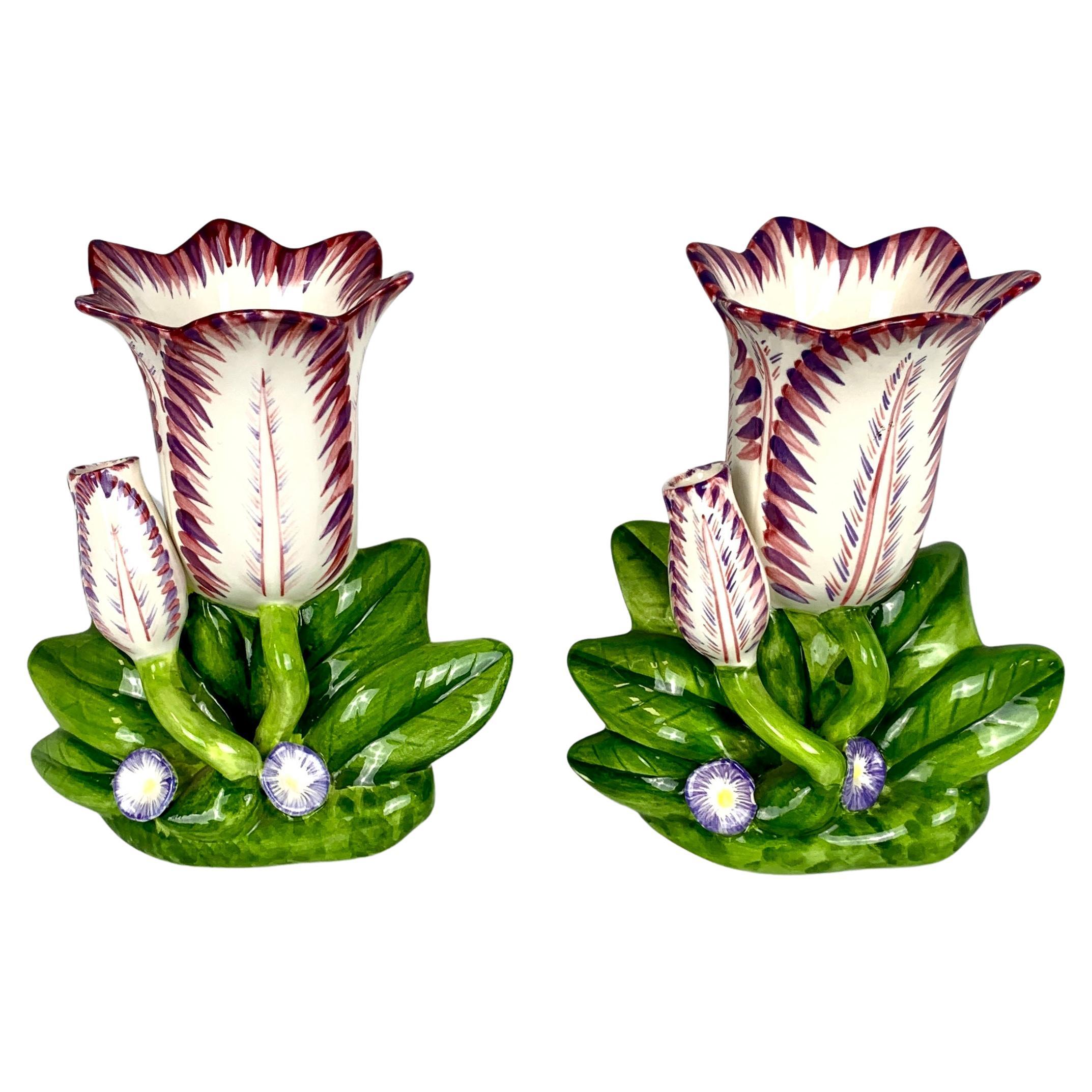 Pair English Pottery Tulips For Sale at 1stDibs