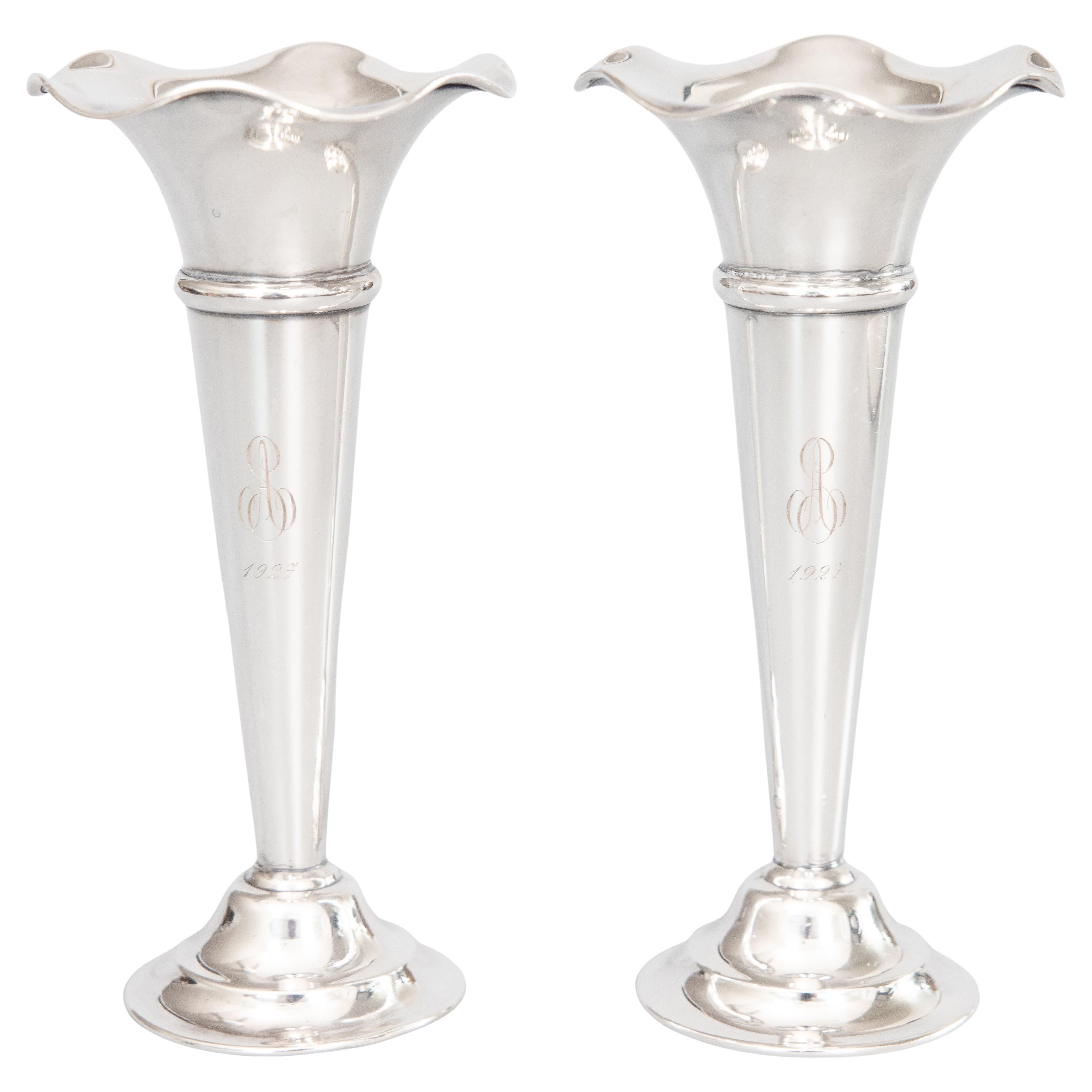 Pair English Sheffield Mappin and Webb Silver Plate Trumpet Bud Vases ...