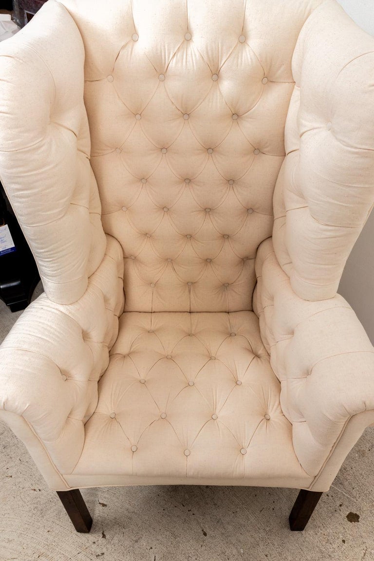 Pair English Tufted Wing Chairs Late 18th Century Upholstered in Muslin ...