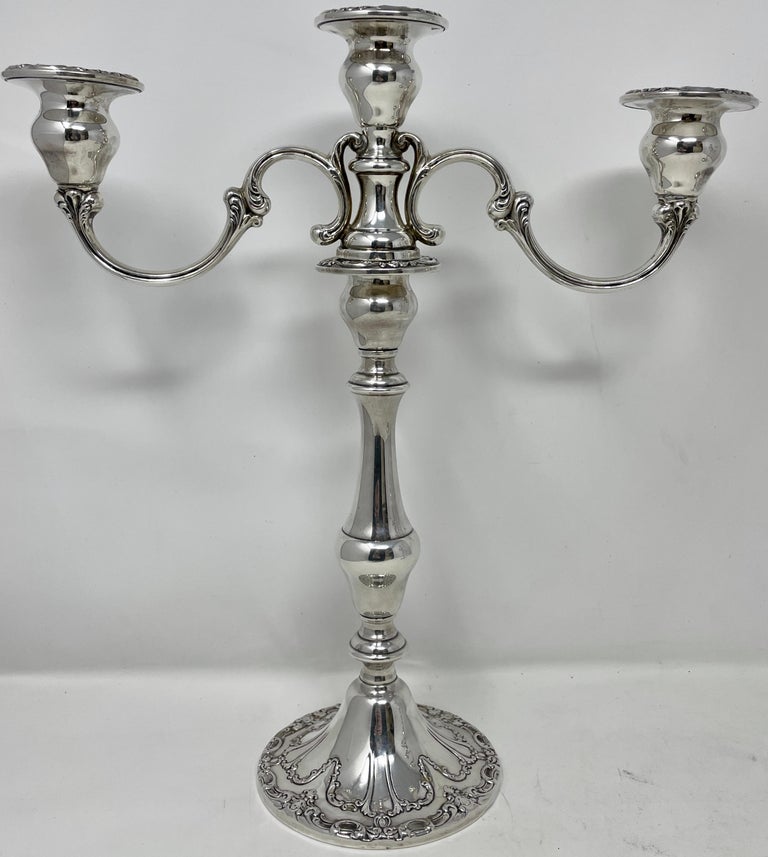 Pair Estate American "Gorham" Sterling Silver Convertible Candelabra, Circa 1930 at 1stDibs