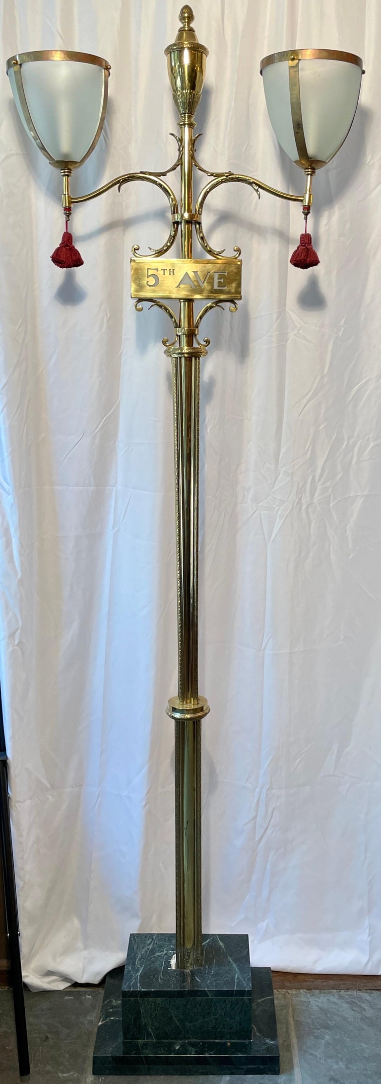 Pair Estate Brass "5th Avenue" Street Lights with Marble Bases, Circa ...