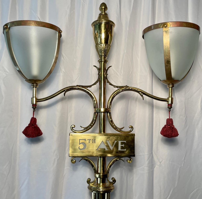 Pair Estate Brass "5th Avenue" Street Lights with Marble Bases, Circa ...