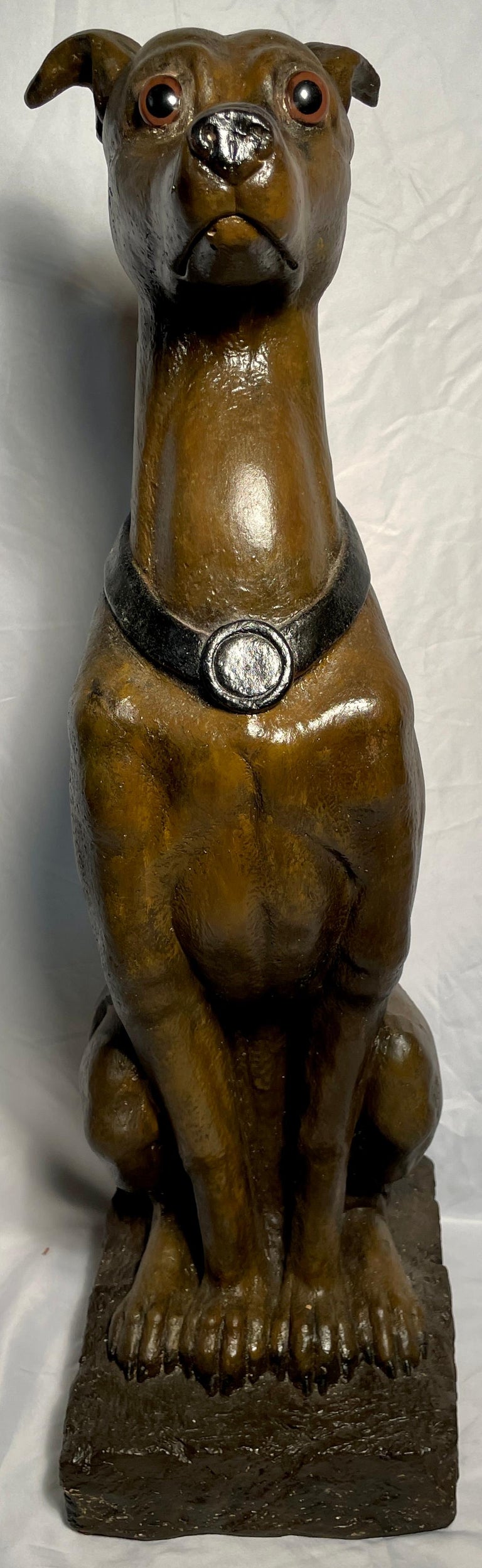 Pair Estate Italian Terracotta Porcelain Dog Statues with Glass Eyes ...