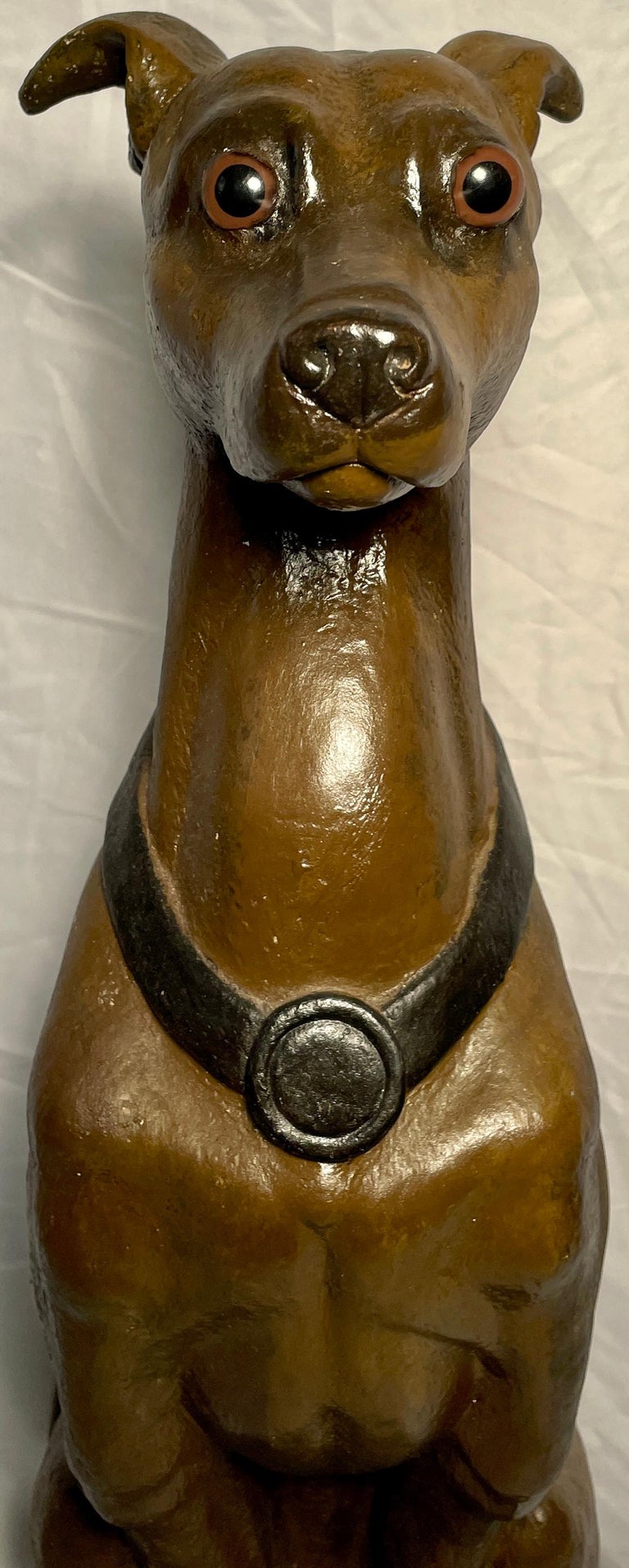 Pair Estate Italian Terracotta Porcelain Dog Statues with Glass Eyes ...