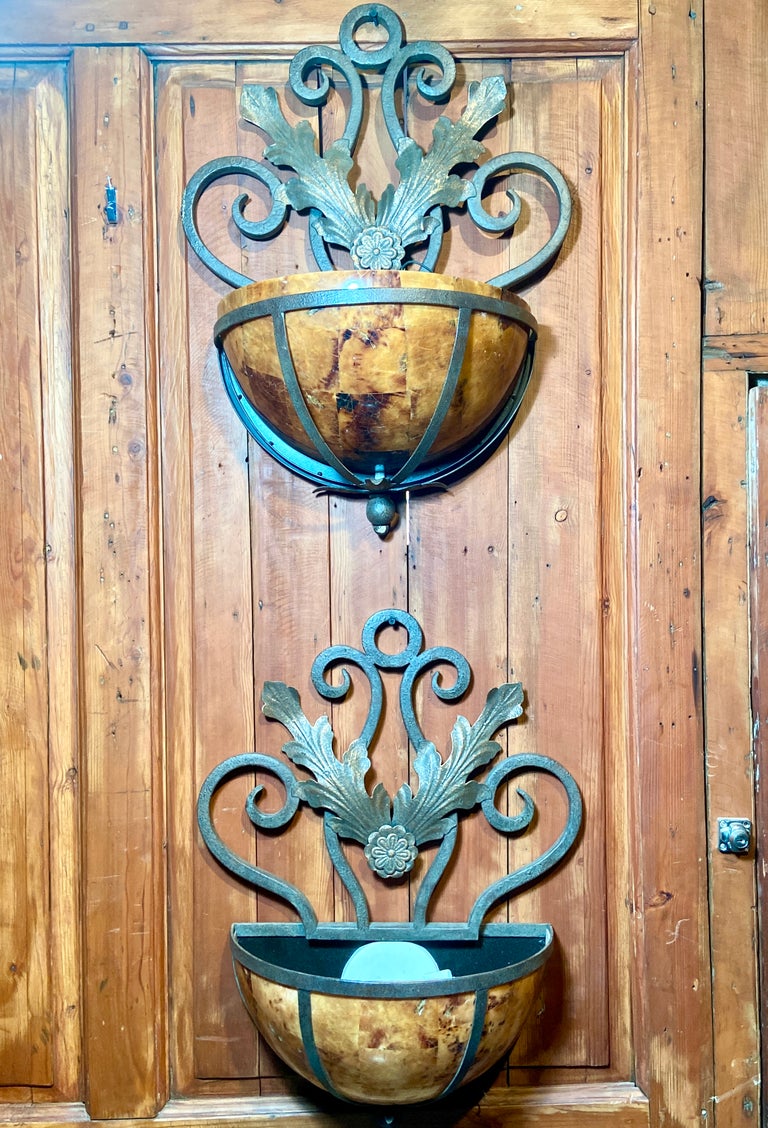 Pair Estate Painted Tole Wall Light Sconces For Sale at 1stDibs