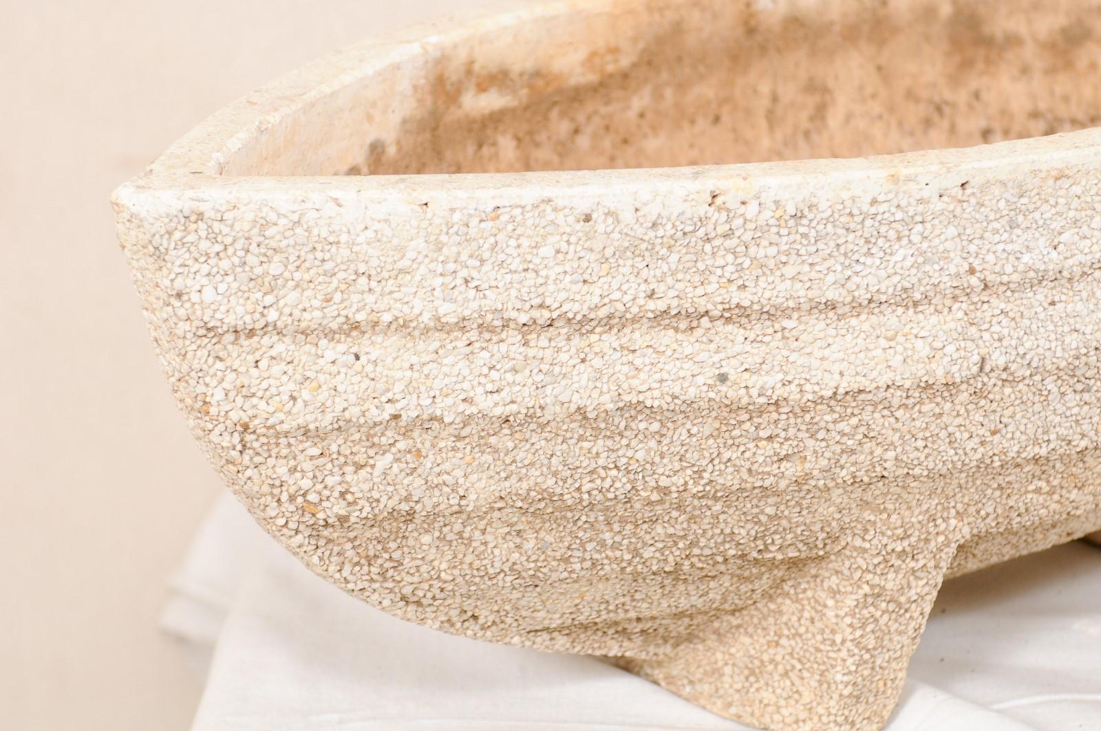 Pair of European "Boat" Planters with Terrazzo Stone Pieces Textured ...