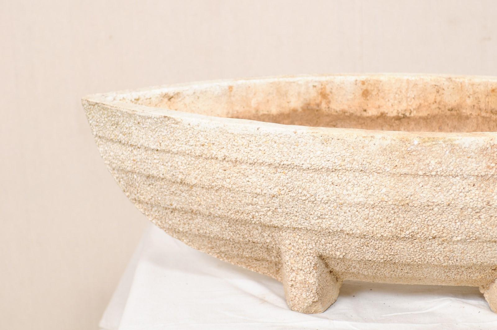 Pair of European "Boat" Planters with Terrazzo Stone Pieces Textured ...