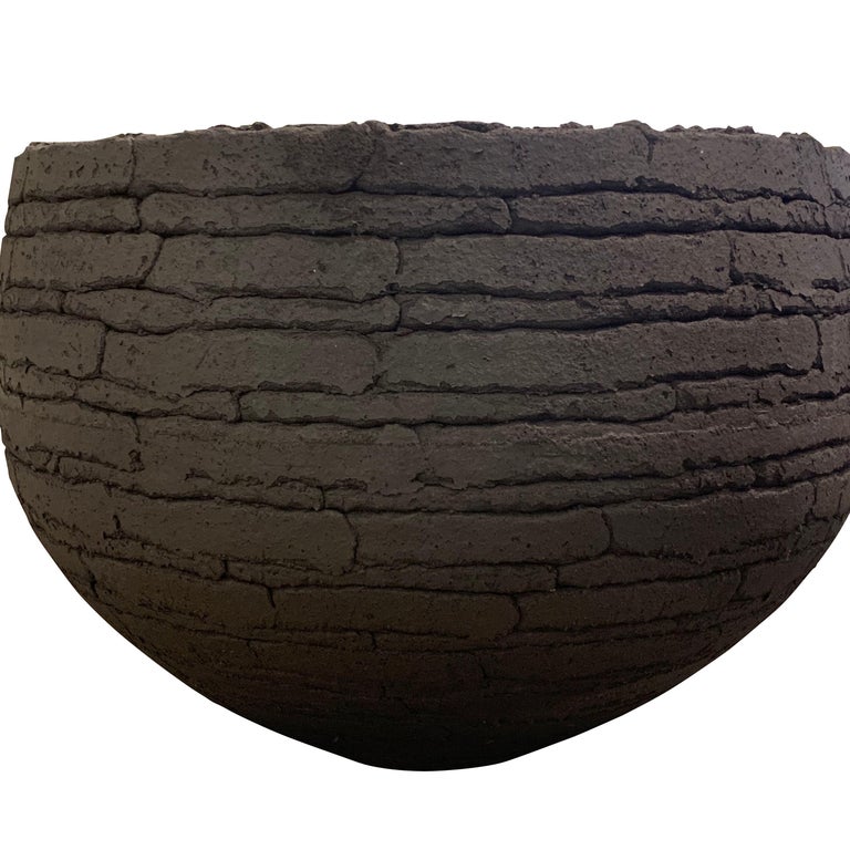 Black Textured Pair Extra Large Terracotta Planters, Belgium ...