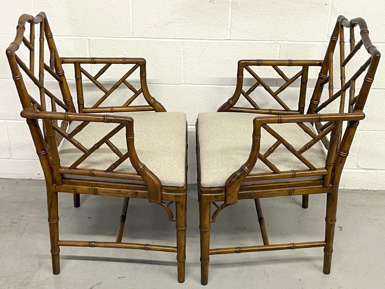 Pair Faux Bamboo Chinese Chippendale Style Armchairs with Cashmere ...