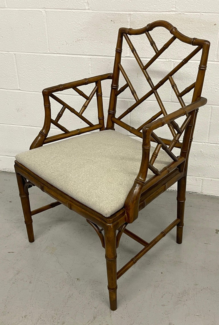 Pair Faux Bamboo Chinese Chippendale Style Armchairs with Cashmere ...