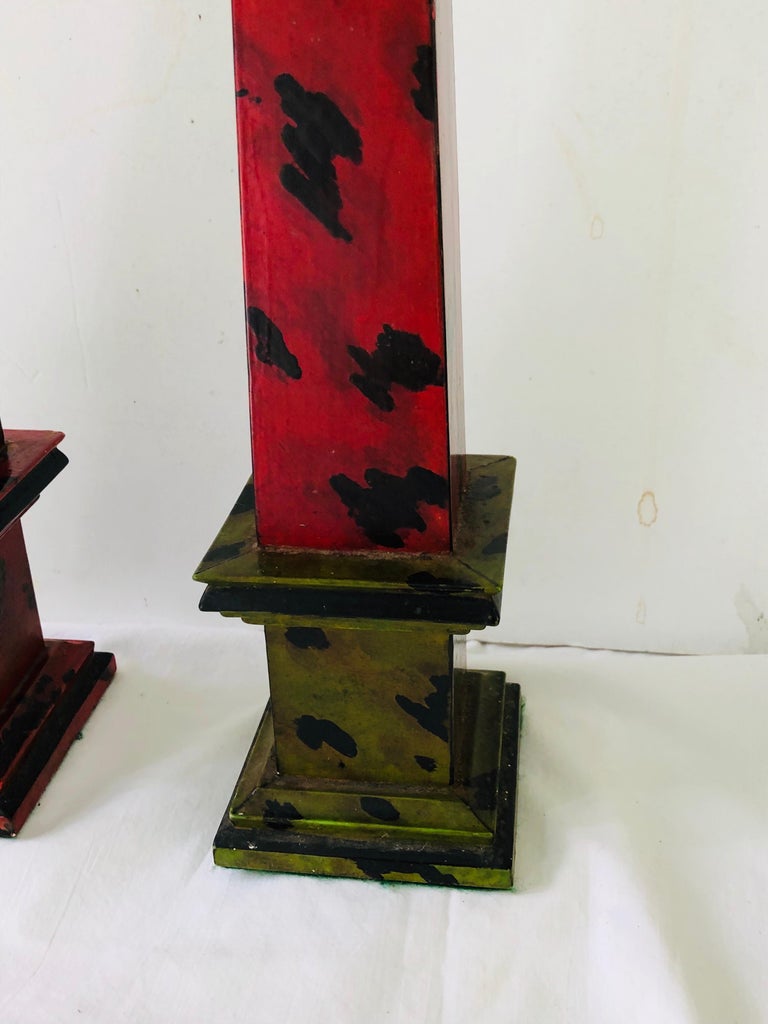 Pair of Faux Tortoiseshell Painted Wooden Obelisks at 1stDibs
