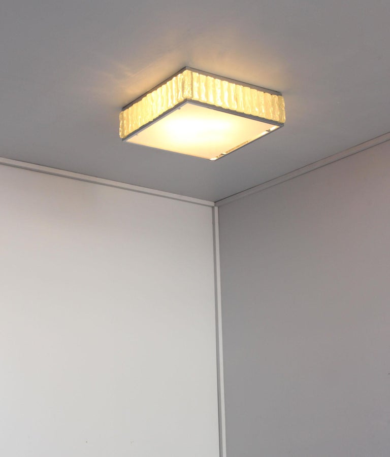 Pair Fine French 1970s Square Glass and Chrome Flush Mounts by Jean ...