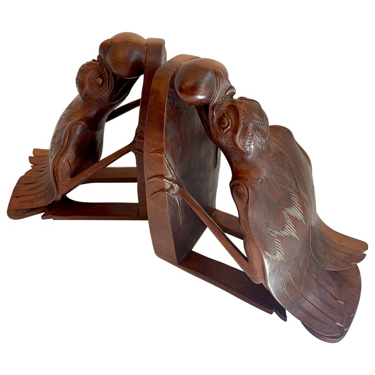Pair of Folk Art Hand Carved Bird Bookends at 1stDibs