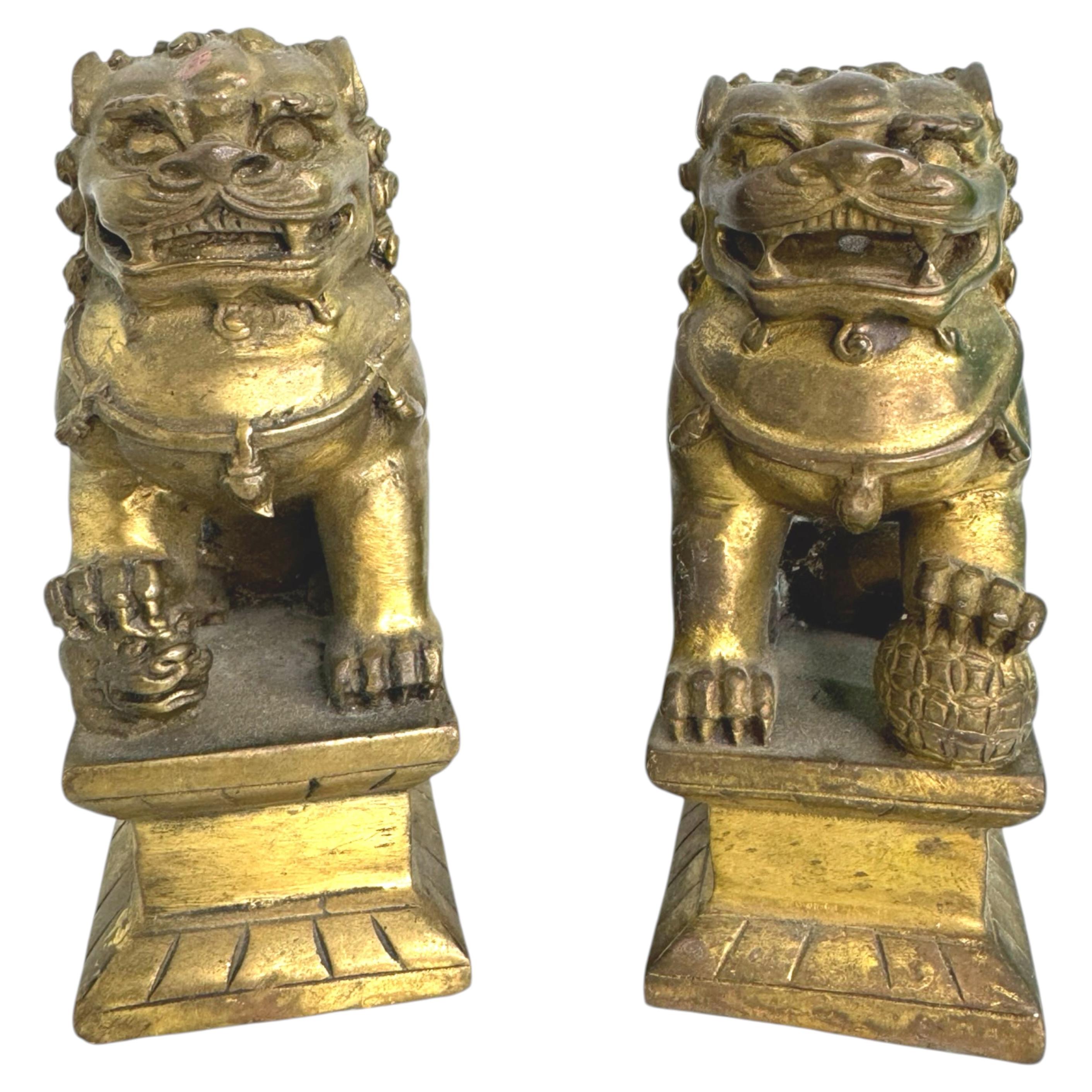 Pair Foo Dog Bronze Figure Statues Paperweight, Asia Vintage For Sale ...